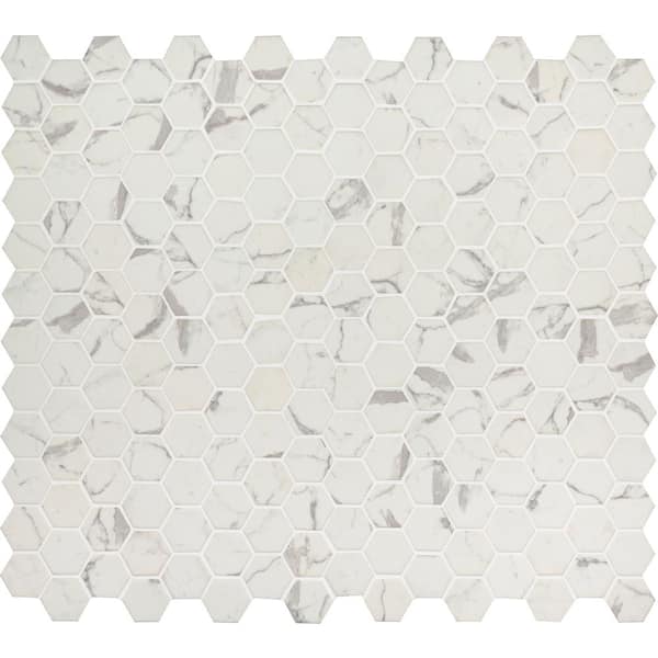 MSI Take Home Tile Sample - Alabaster Hexagon 4 in. x 4 in. Glass Mesh ...