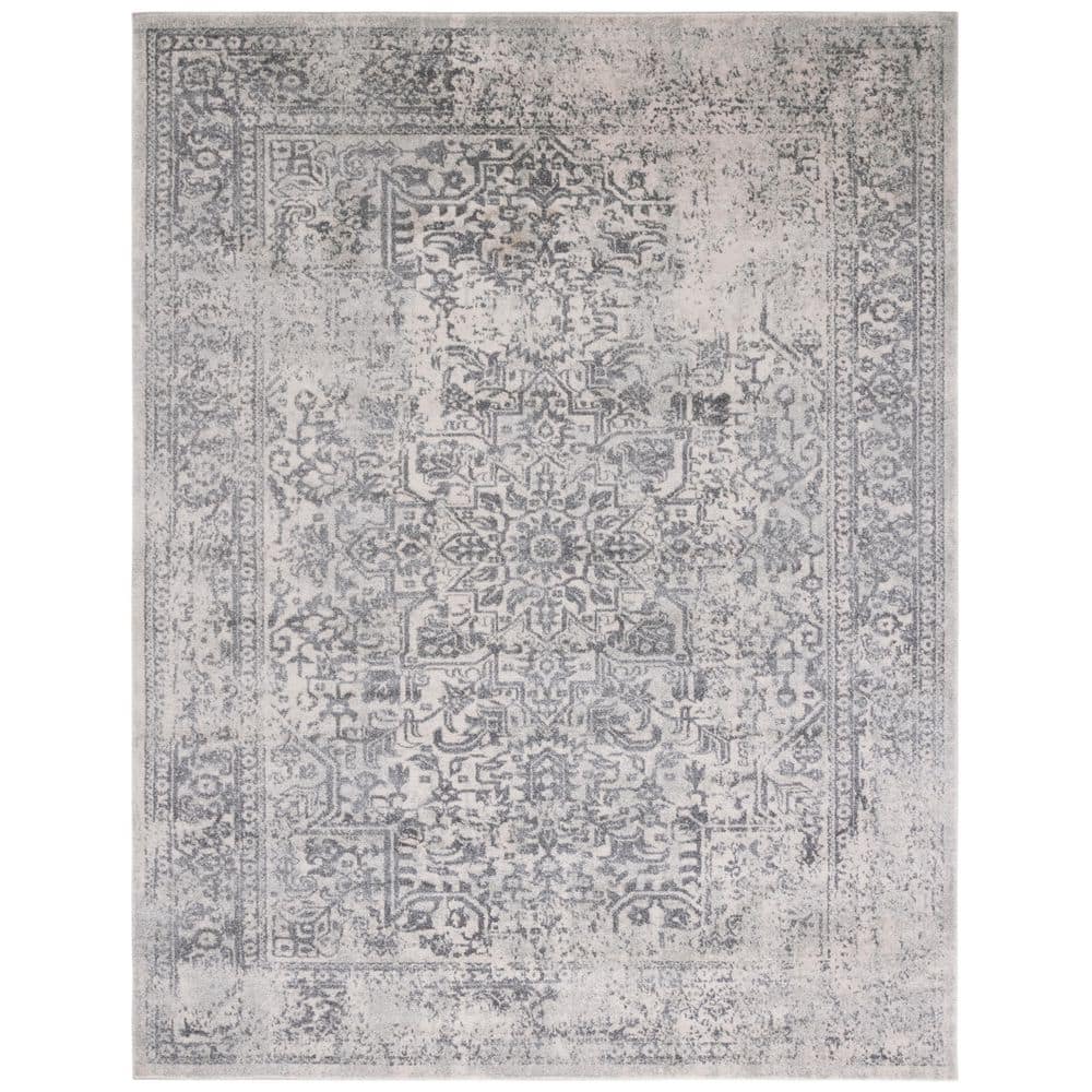 SAFAVIEH Evoke Ivory/Gray 9 ft. x 12 ft. Distressed Border Medallion ...
