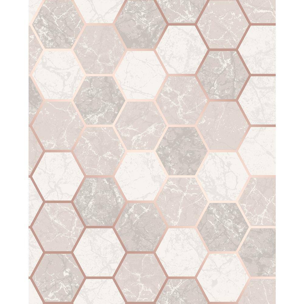 Crown Margaret Rose Gold Marble Hexagon Paper Peelable Roll (Covers 56. ...