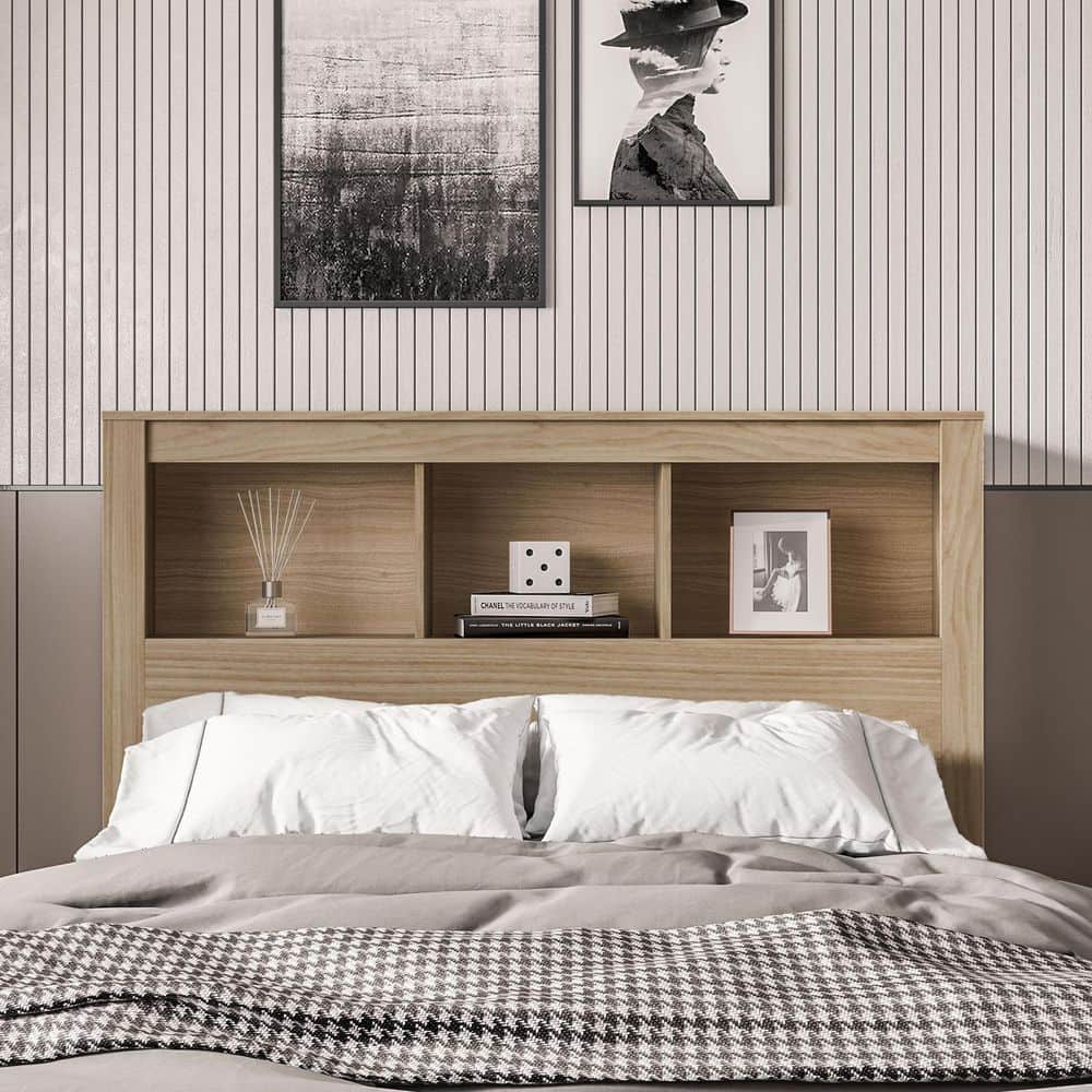 Polifurniture Madison Light Brown Oak Full Size Headboard with Bookcase ...