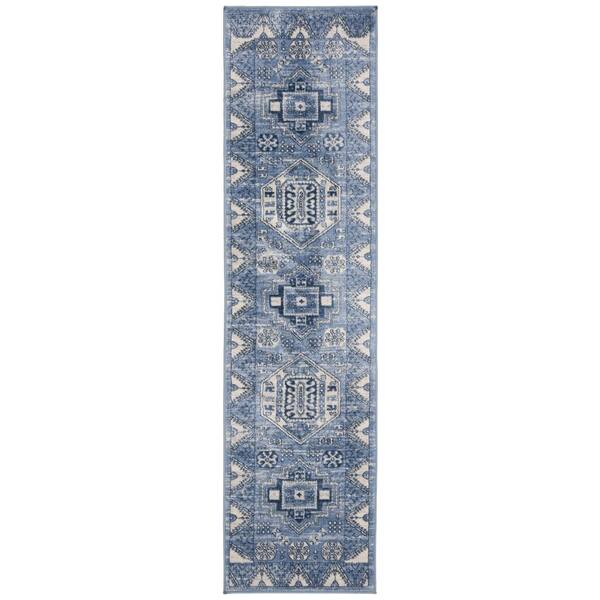 SAFAVIEH Kazak Blue/Grey 2 ft. x 8 ft. Border Persian Oriental Runner ...