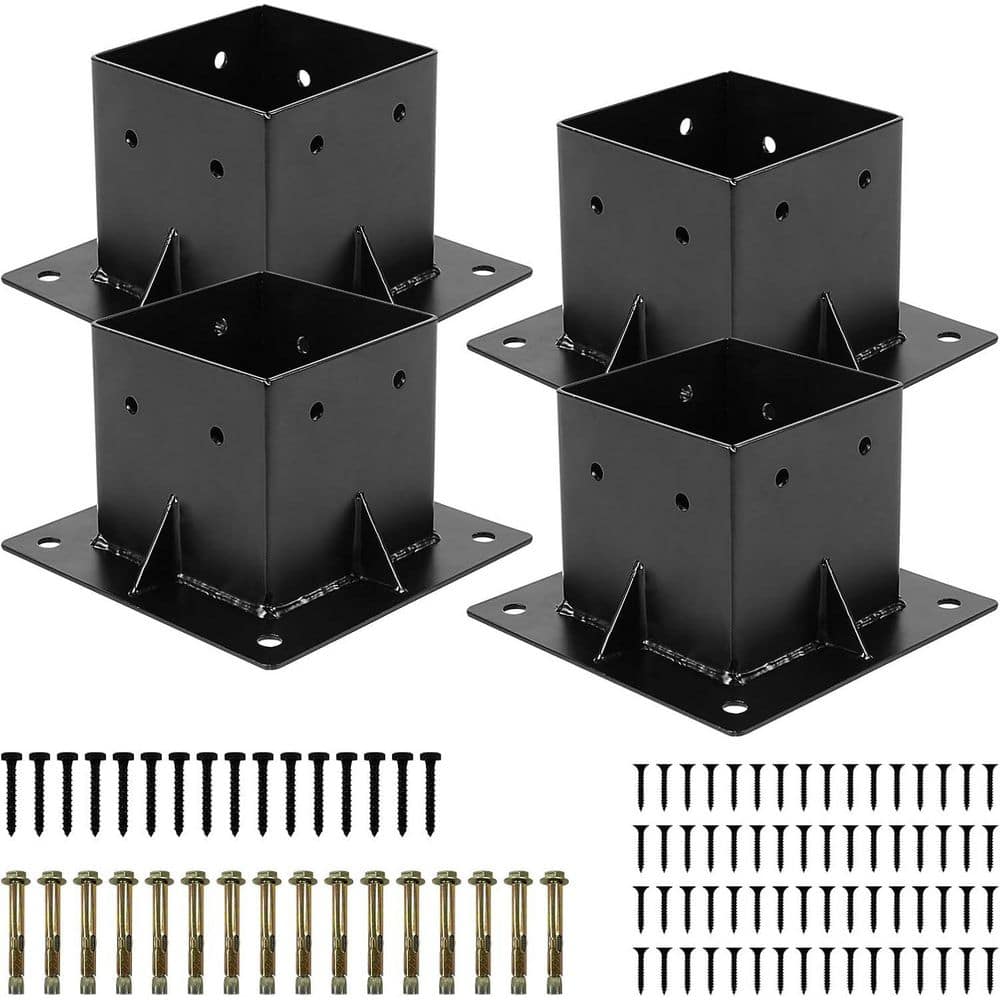 Afoxsos 4 x 4 in. Steel Deck Post Base Brackets Powder Coated in Black ...