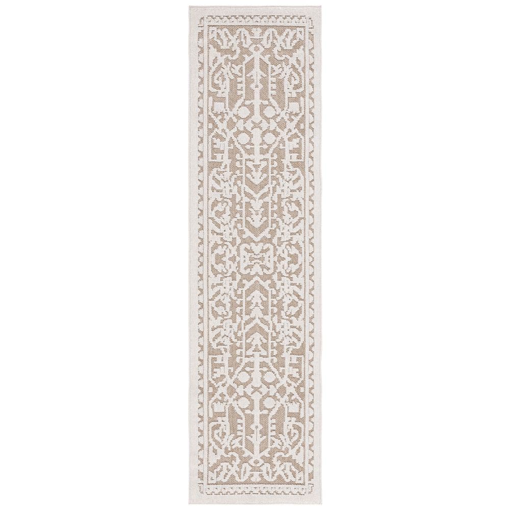 SAFAVIEH Global Beige/Light Beige 2 ft. x 8 ft. Runner Border High-low ...