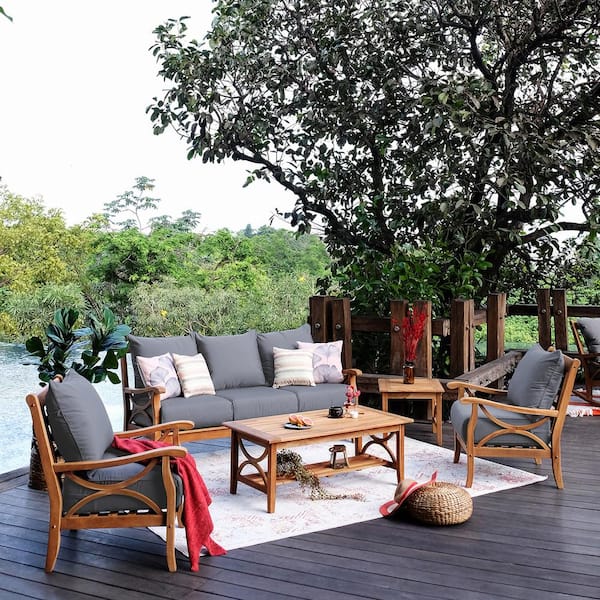 Cambridge Casual Cambridge Casual Abbington Teak Wood 5 Piece Patio Conversation Set with Gray Cushion 610161 TW XX GY XX