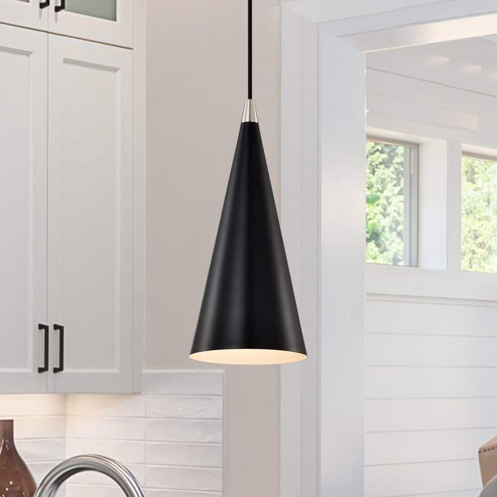 Edvivi 1-Light Matte Black and Brushed Nickel 6 in. Mini Pendant Light ...