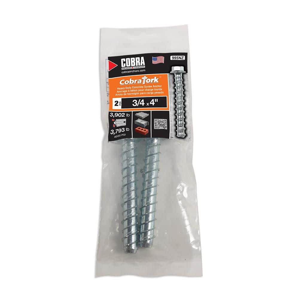 Cobra Anchors Cobra Tork 3/4 in. x 4 in. Zinc Plated Concrete Screw ...
