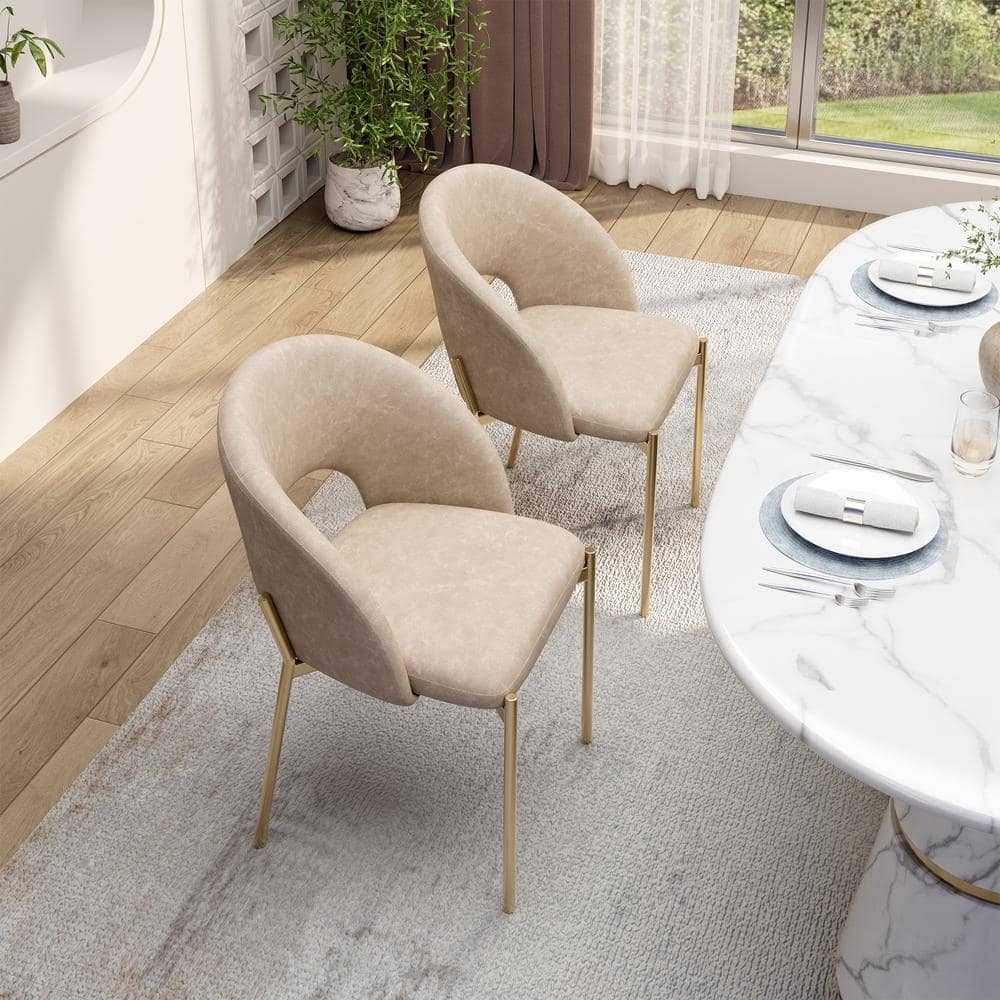 Clihome PU Beige Dining Chairs with Metal Legs (Set of 2) CLDC2433BE ...