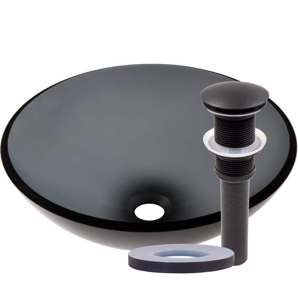 Novatto Nera Slate Grey Glass Round Vessel Sink with Drain in Oil ...