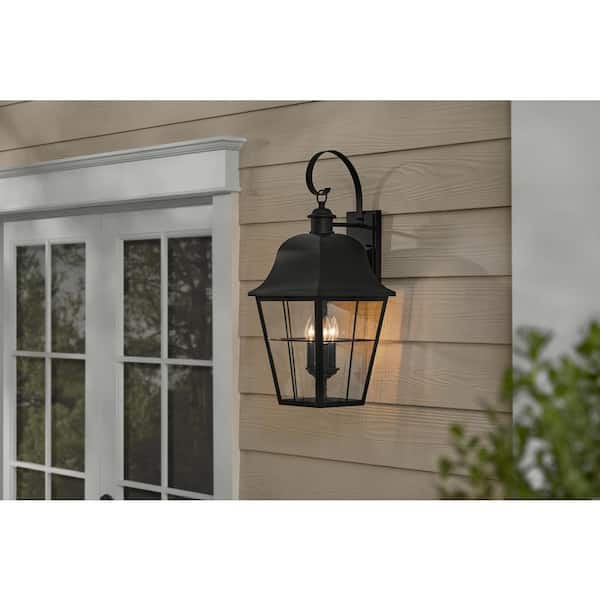 Hampton Bay Warwick 28 in. Matte Black Finish Hardwired Outdoor Wall ...