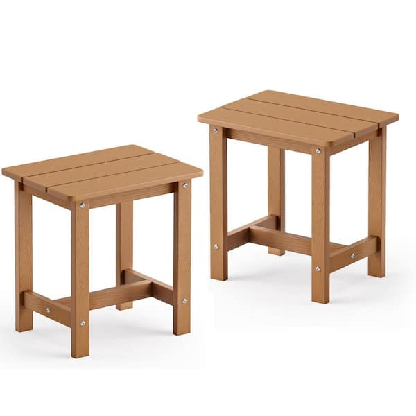 Rectangular Plastic Outdoor Side Table, Teak, Set of 2 L0DNSP1F7L - The ...