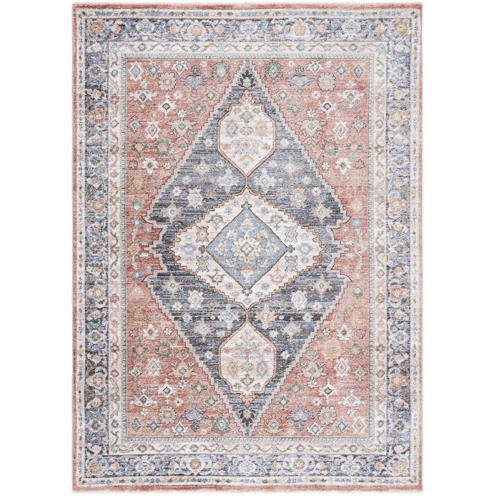 SAFAVIEH Jasmine 5 ft. x 8 ft. Rust/Navy Distressed Ornate Area Rug ...