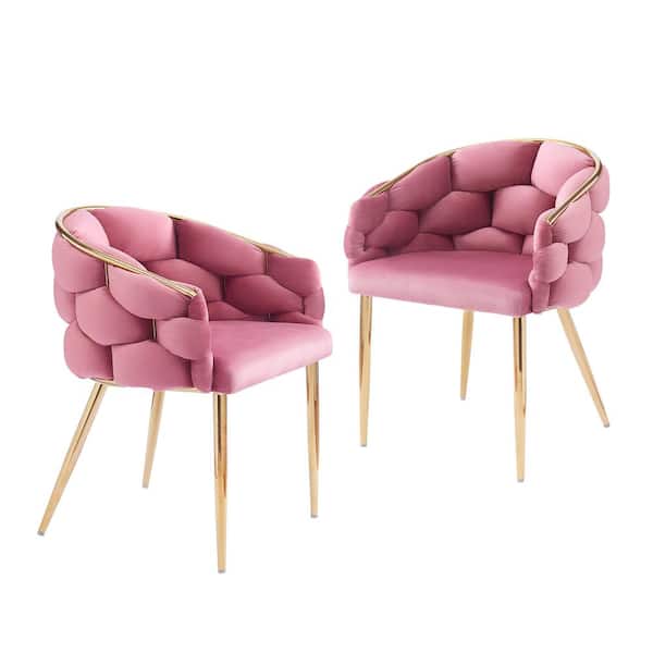 Noble House Glam Pink Velvet Upholstery Accent Arm Chairs Set of 2 111395