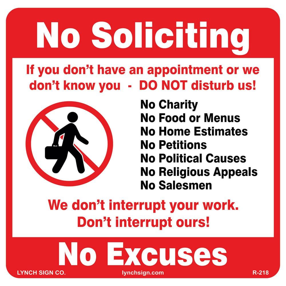 Lynch Sign 12 in. x 12 in. No Soliciting Sign Printed on More Durable ...