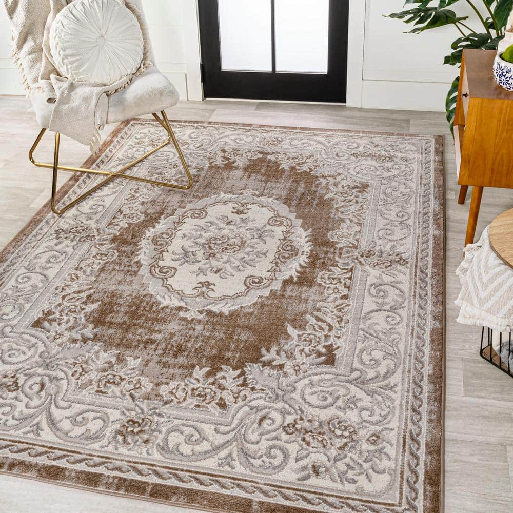 JONATHAN Y Rosalia Cottage Medallion Brown/Gray 8 ft. x 10 ft. Area Rug ...
