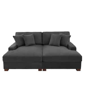 Uixe 83 in. Square Arm Camel Corduroy Fabric Upholstered Sectional Sofa ...