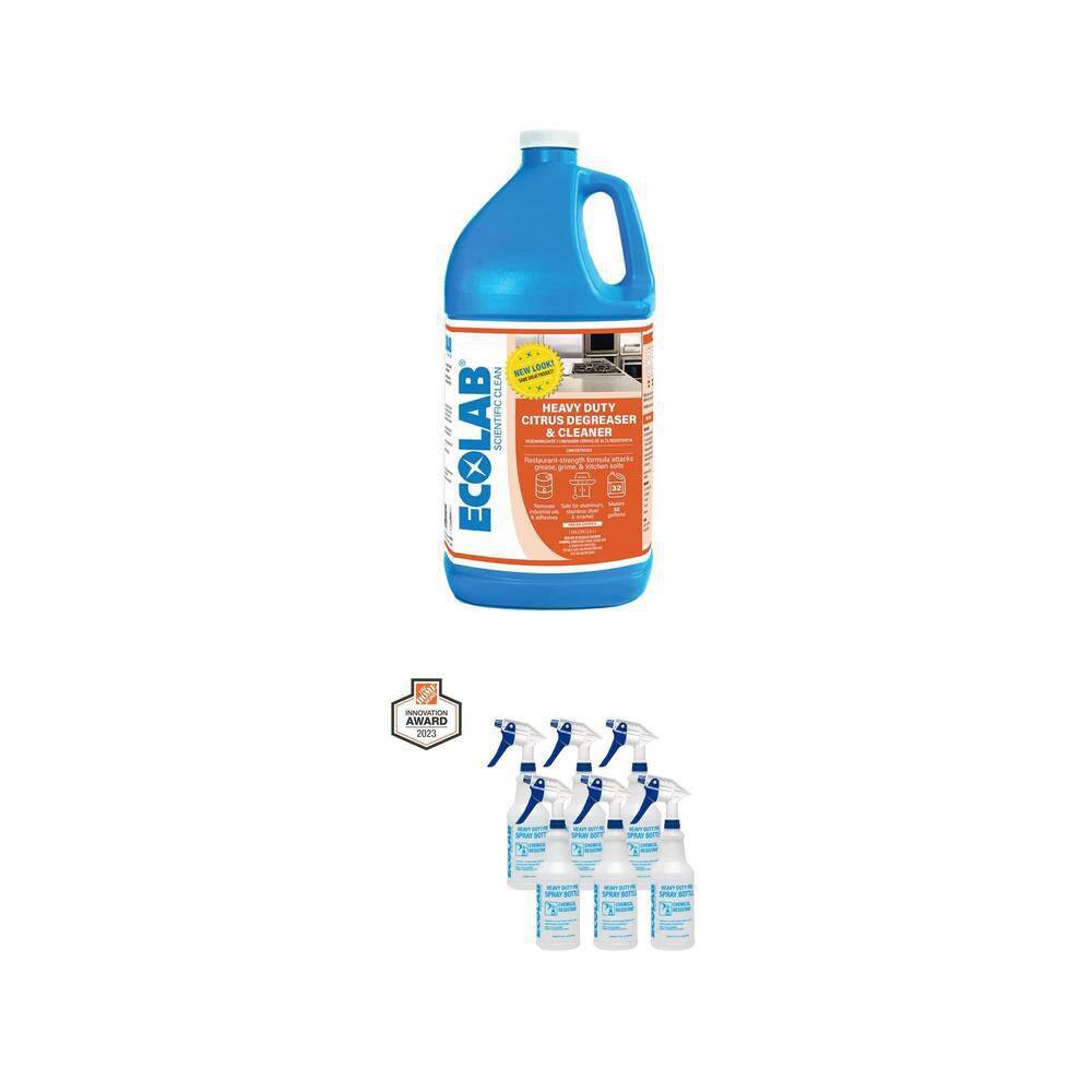 ECOLAB 32 oz Heavy Duty Pro Spray Bottle (6-Pack) and 1 Gal Citrus ...