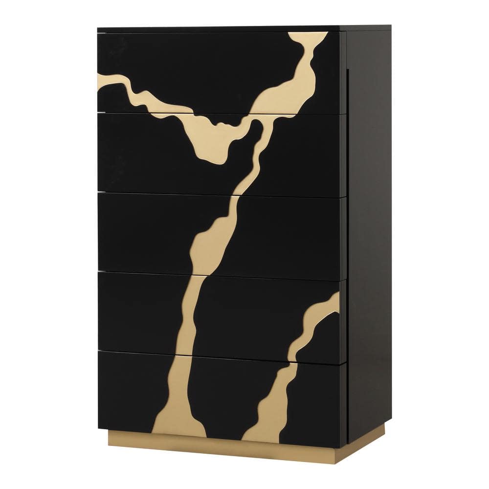 Furniture of America Rove Black and Gold Accents 5-Drawer 30 in. Chest ...