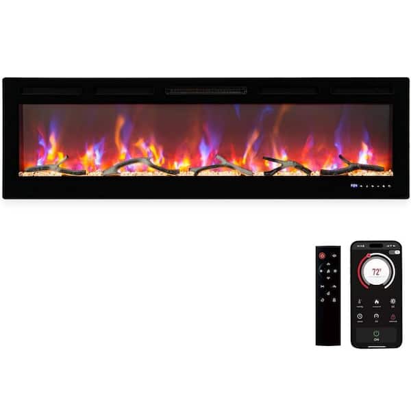 50 in. Wall Mount Smart WiFi Electric Fireplace in Black with ...