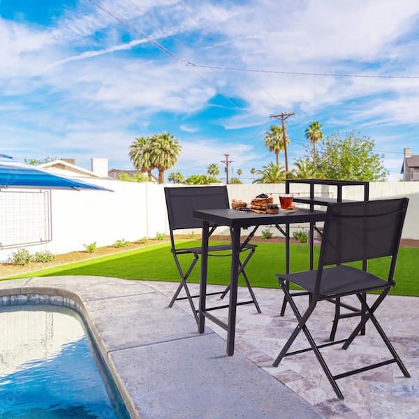 AUTMOON Patio Bistro Set of 3, Patio Foldable Patio Table and Chairs ...