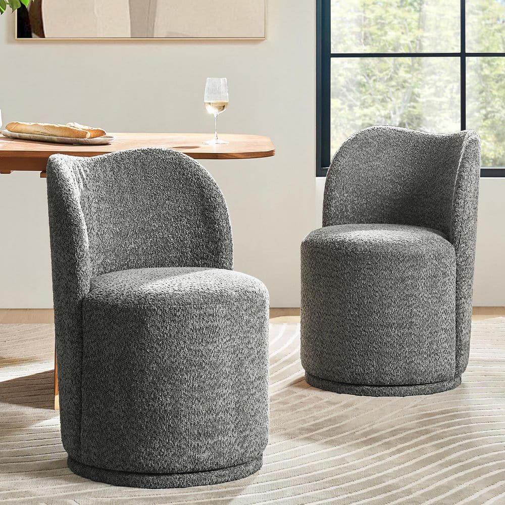 JAYDEN CREATION Clester Grey Polyester 360° Swivel Dining Chair Set of ...