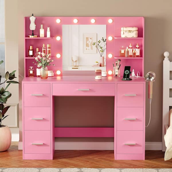 LACOO Makeup Vanity with Lights in 3-Colors, Vanity Desk with Large ...
