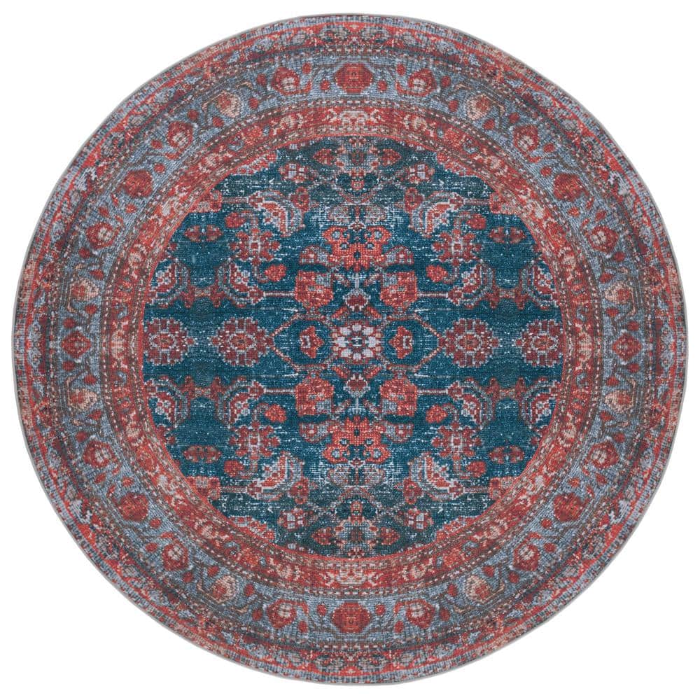SAFAVIEH Tucson Blue/Rust 6 ft. x 6 ft. Machine Washable Border ...