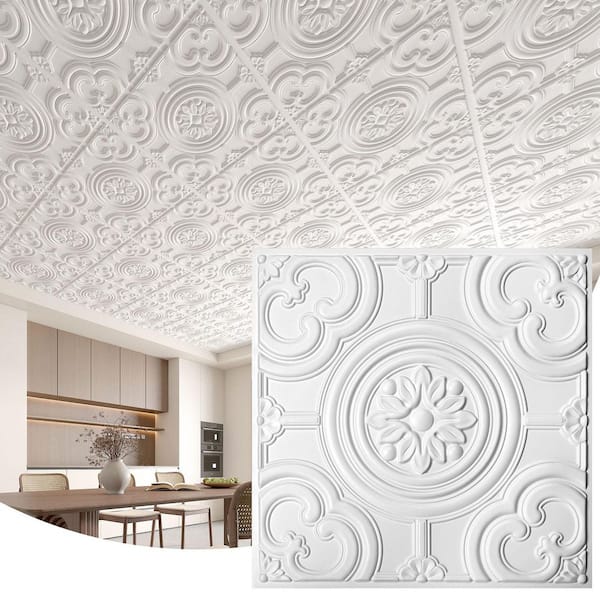 Art3dwallpanels White 2 ft. x 2 ft. Decorative Drop In Ceiling Tile ...