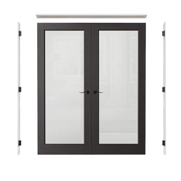 ARK DESIGN 60 in. x 80 in. 3-Lite Frosted Glass Universal Black Solid ...