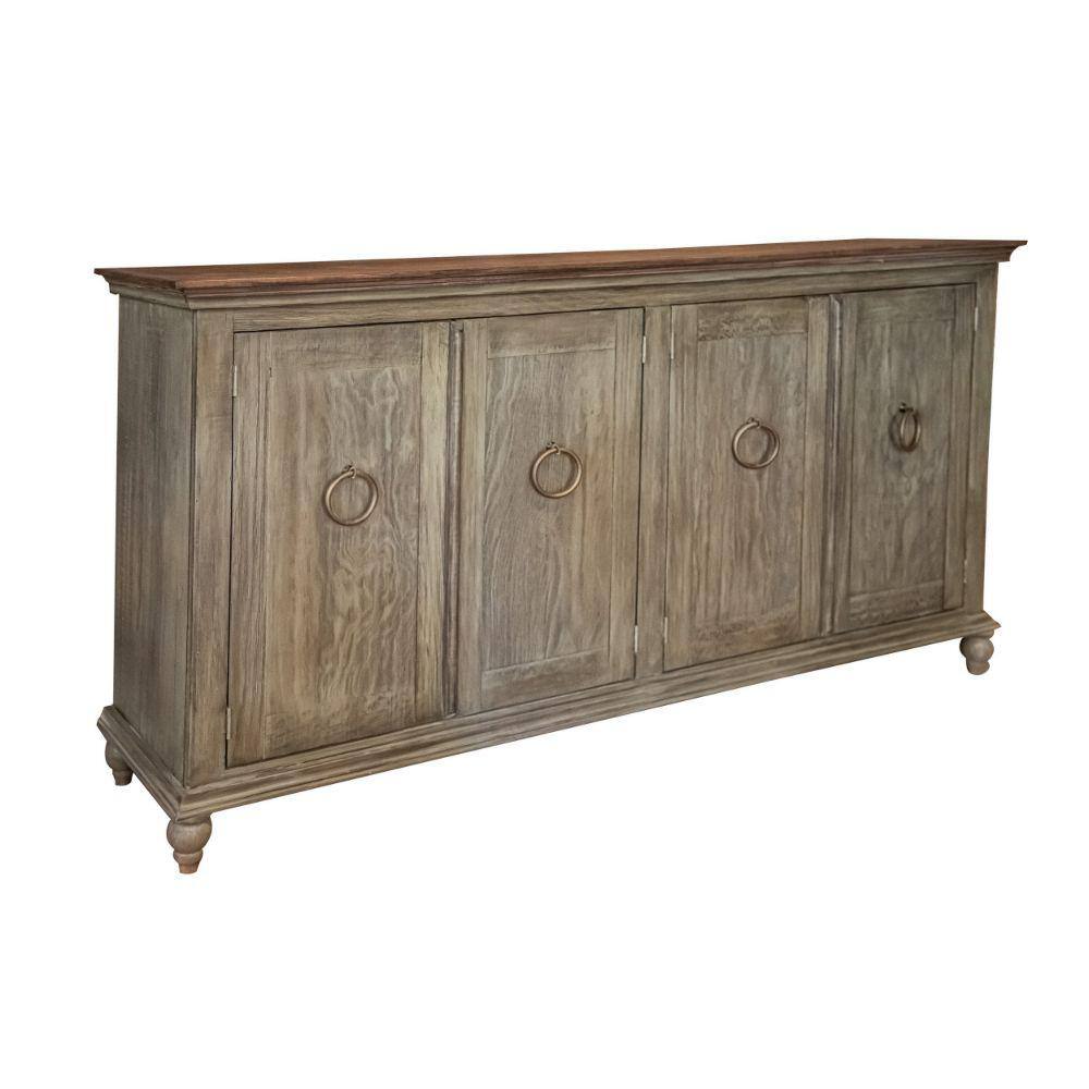 Benjara Brown Wood Top 73.25 in. Sideboard with 4-Doors and Ring ...
