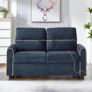 Polibi 57.8 in. Square Arm Chenille Rectangle Sofa in Black with ...