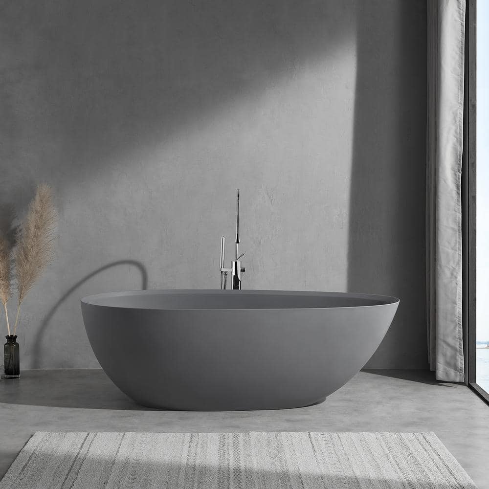 MYCASS 67 in. x 33.46 in. Solid Surface Stone Freestanding Soaking ...