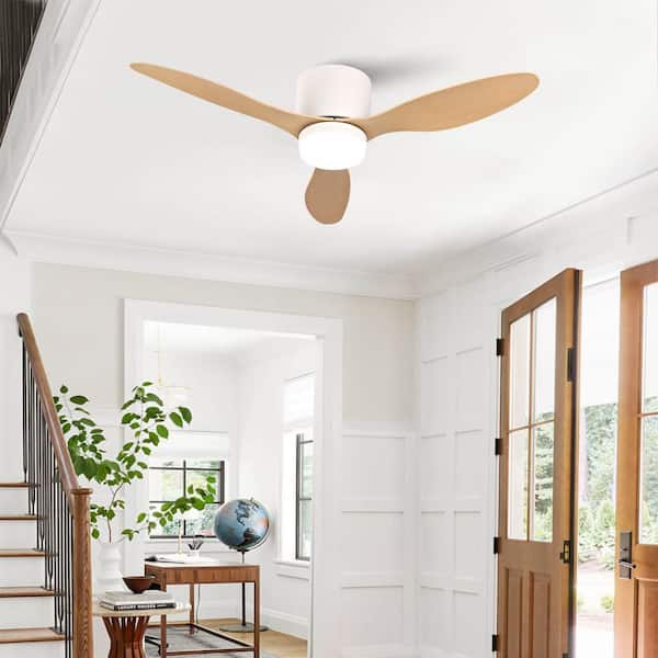 Basdien 42 in. White Flush Mount Ceiling Fan with Light, 3 Blades, 6 ...