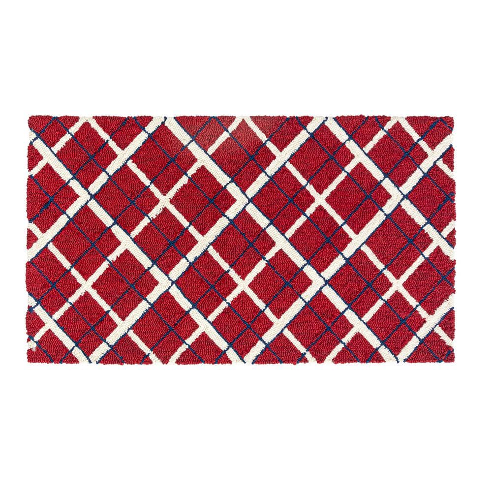 Evergreen Red and White Patriotic Plaid 2 ft. x 3 1/2 ft. Hooked Indoor ...