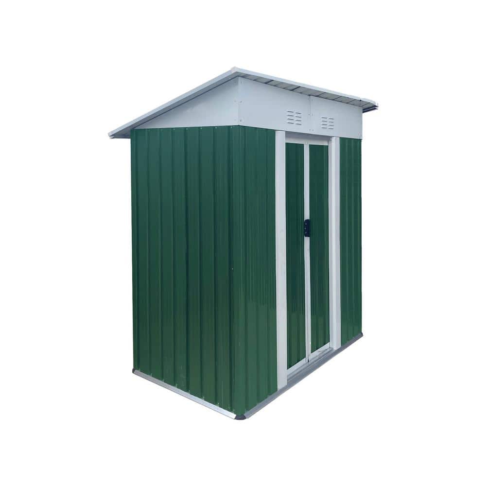 Mondawe 5 ft. W x 3 ft. D Green Peak Roof Metal Shed with Double Door ...