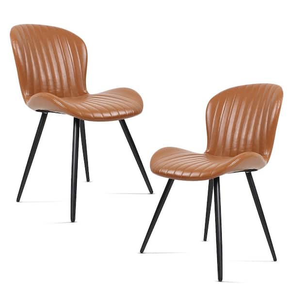 Clihome Brown Faux Leather Dining Chairs Set of 2, Modern Upholstered ...