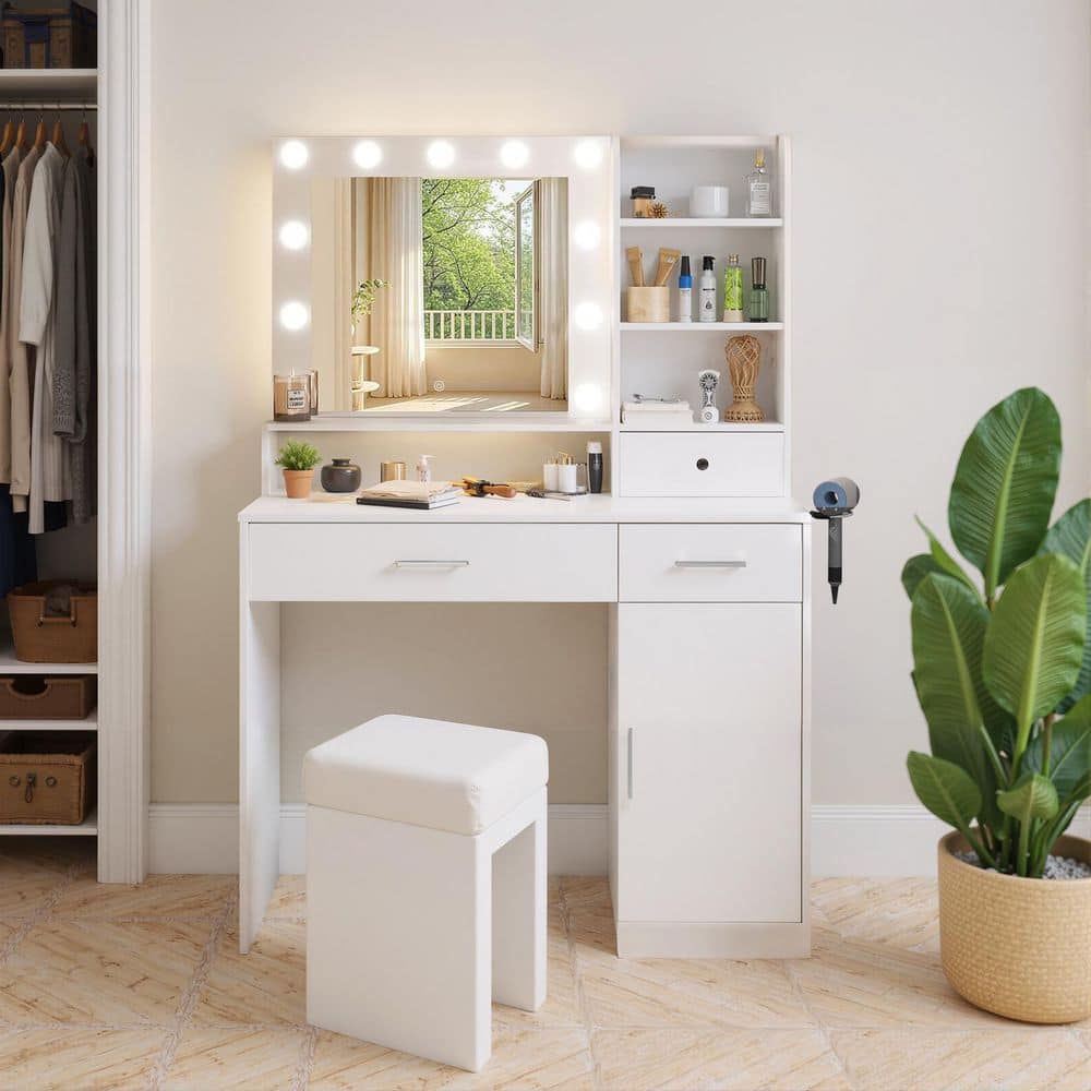 WONDER COMFORT 1-Door White Makeup Vanity Dressing Table with ...