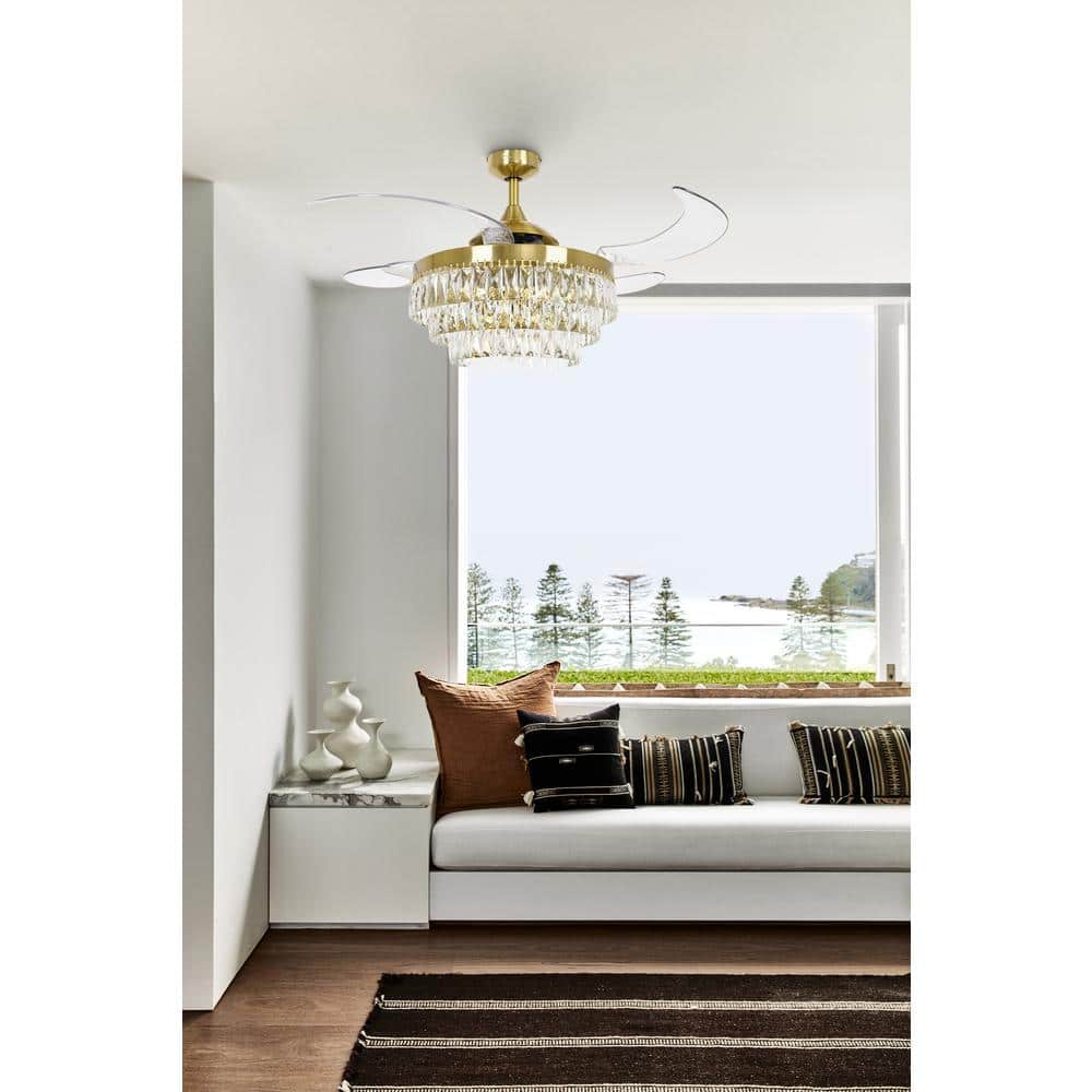 Fanaway Veil 48 in. Indoor Gold Retractable Blades Ceiling Fan with ...