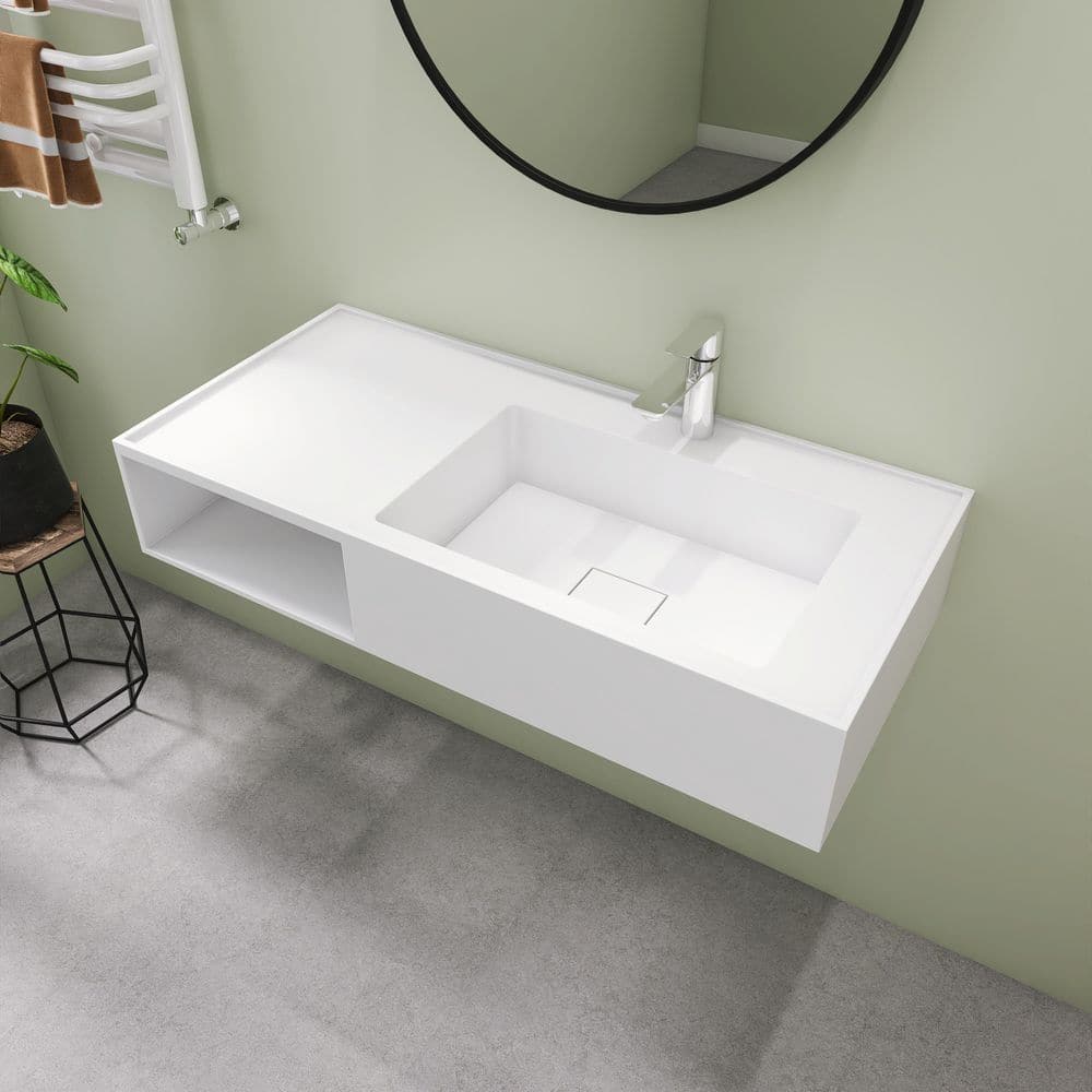 SJ STAR&JANE 42 in. Wall Mount Rectangle Sink, Solid Surface Bathroom Sink in White VS8051067 ...