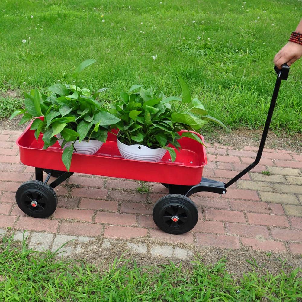 OLUMAT 1.1 cu. ft. Metal Garden Cart with Adjustable Handles, Red FO ...