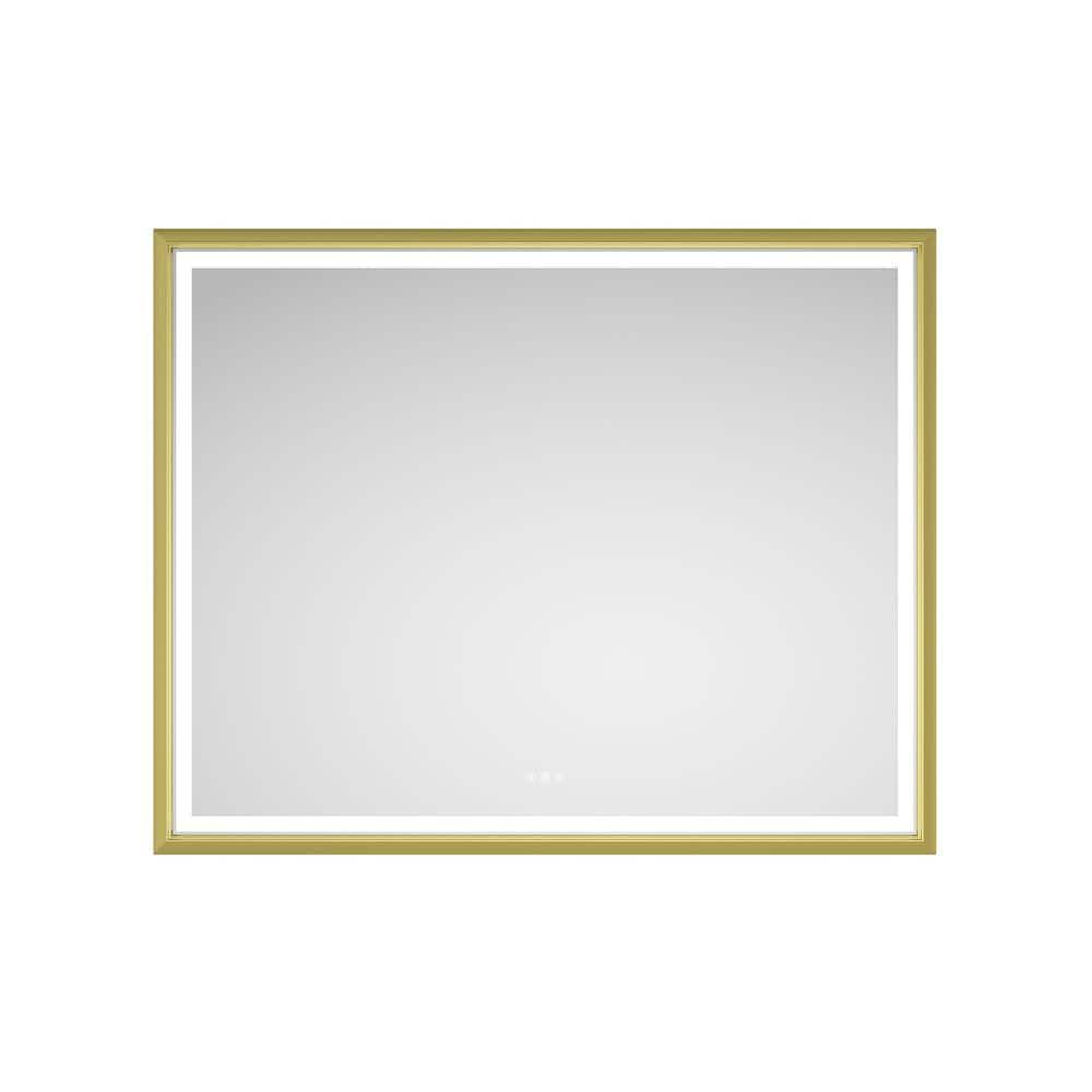 Tradrou Gold 48 in. W x 60 in. H LED Rectangle Metal Framed Wall Mirror ...