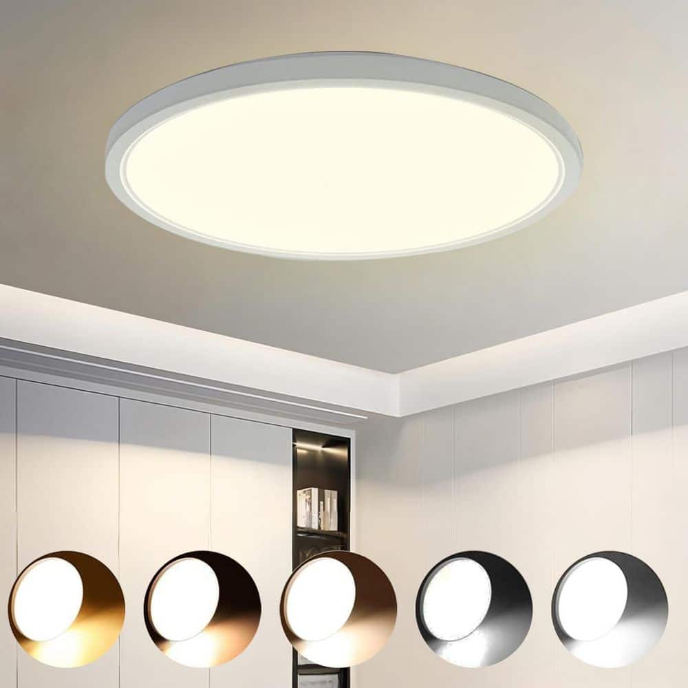 KOAOEIRS 16 in. Round White New Ultra-Low Profile Integrated LED Flush ...