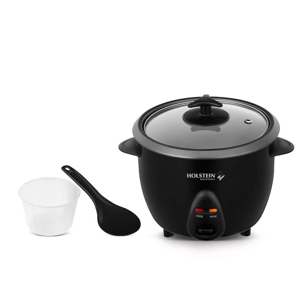 HOLSTEIN HOUSEWARES 8-Cup Black Rice Cooker with Non-Stick Inner Pot ...