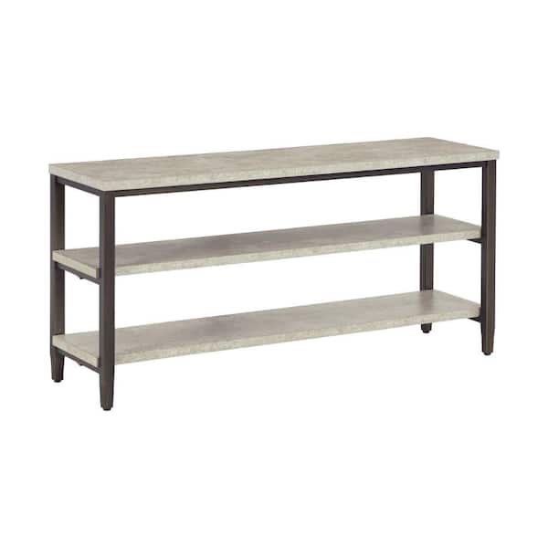 Benjara 13.38 in. White Rectangle Concrete Top Console Table with 2 ...