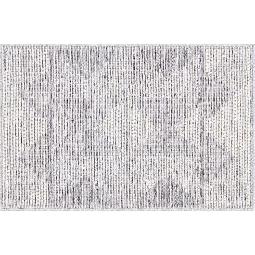 Tayse Rugs Bailey Gray 2 ft. x 3 ft. Transitional Geometric Flat Weave ...