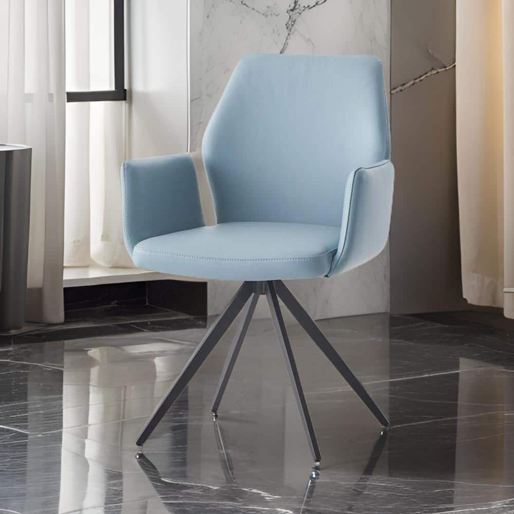 Benjara Blue and Black Leather Side Chair with Black Legs (Set of 2 ...