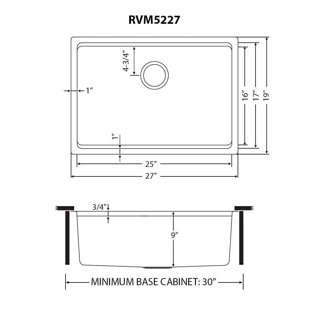 Ruvati Renaro 27 in. Undermount Single Bowl 16 Gauge Stainless Steel ...