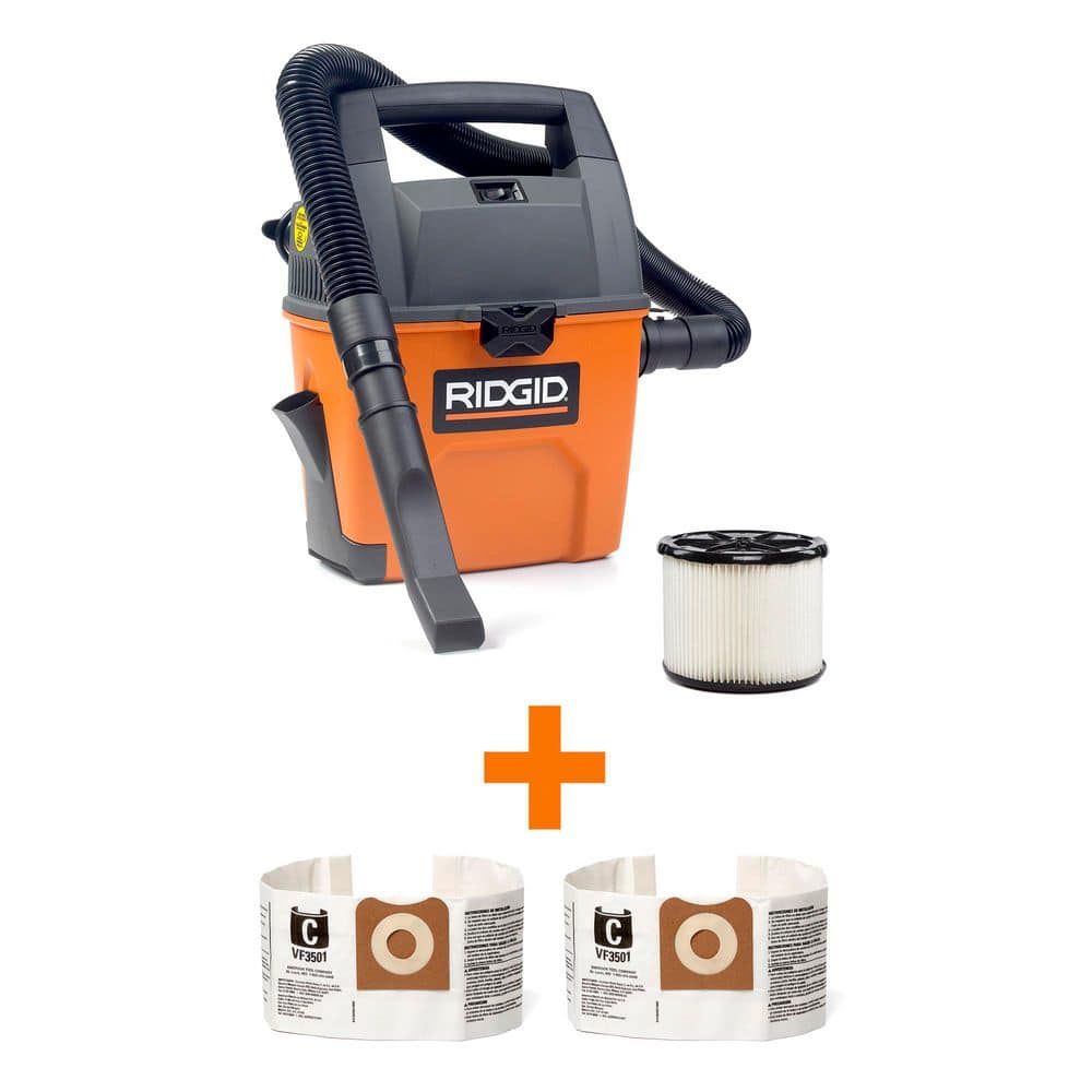 RIDGID 3 Gal. 3.5 Peak HP Handheld Shop Vacuum Wet Dry Vac with RIDGID ...