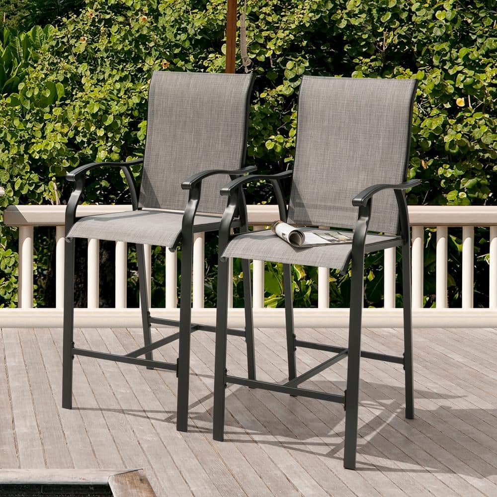 Nuu Garden Black Textilene and Iron Metal Outdoor Bar Stool with High ...
