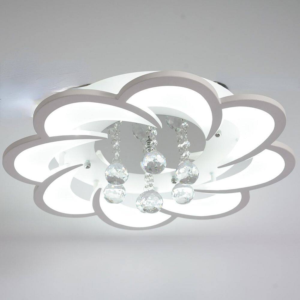 OUKANING 20.47 in. 1- Light White Modern Flower Shape LED Semi-Flush ...