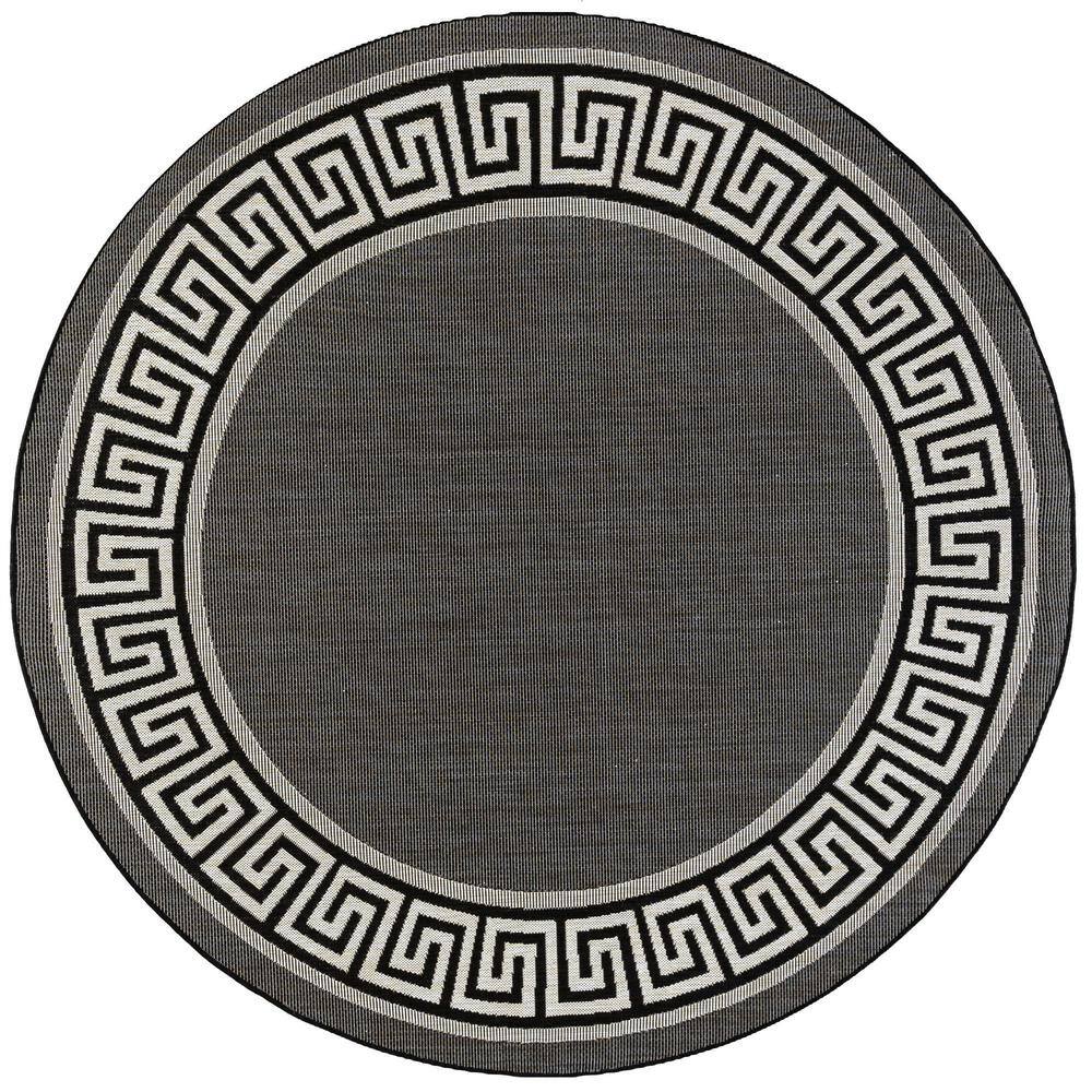 Tayse Rugs Eco Greek Key Black 6 ft. Round Indoor/Outdoor Area Rug ...